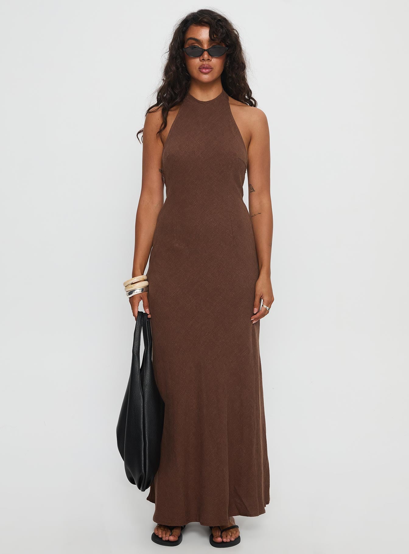 Annetta Halter Maxi Dress Chocolate | Princess Polly