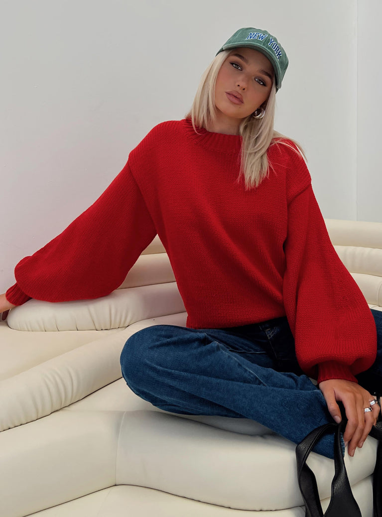 Harmony Balloon Sleeve Knit Sweater Red | Princess Polly USA