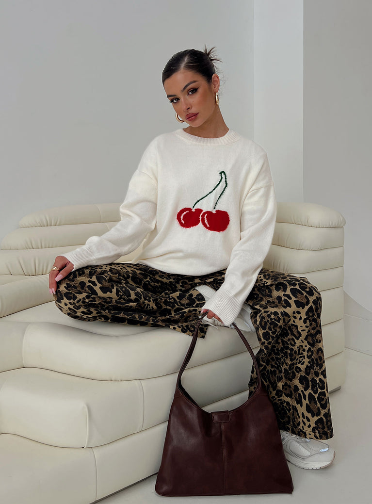 Cherry Dreams Knit Jumper Cream | Princess Polly USA