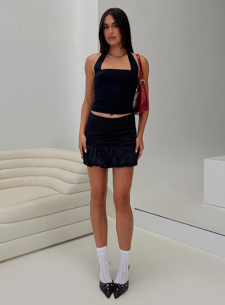 Ravioli Bubble Hem Mini Skirt Black