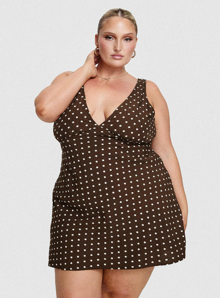Nellie Mini Dress Brown Polka Dot Curve | Princess Polly USA