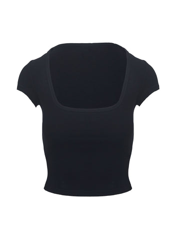 Baseline Square Neck Rib Top Black | Princess Polly
