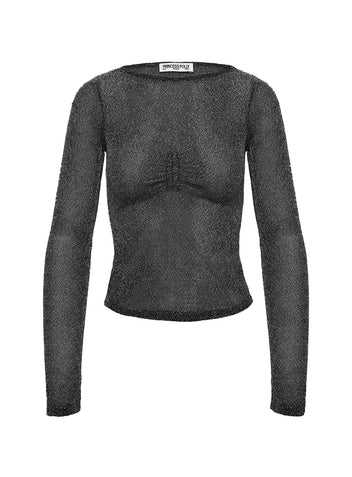 Crystal Clear Long Sleeve Mesh Top Black / Silver | Princess Polly