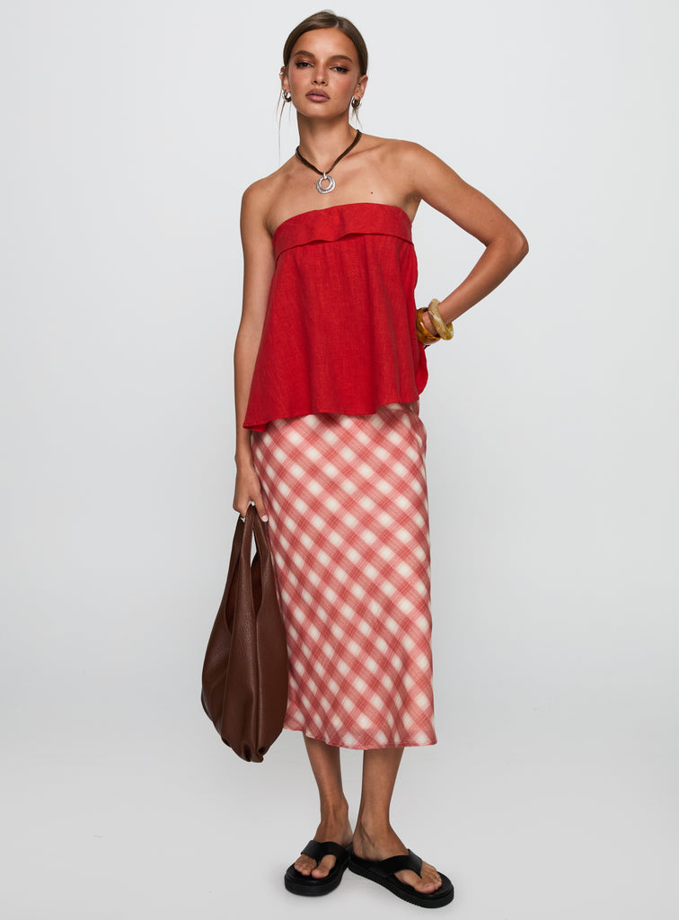 Ethel Strapless Linen Top Red | Princess Polly
