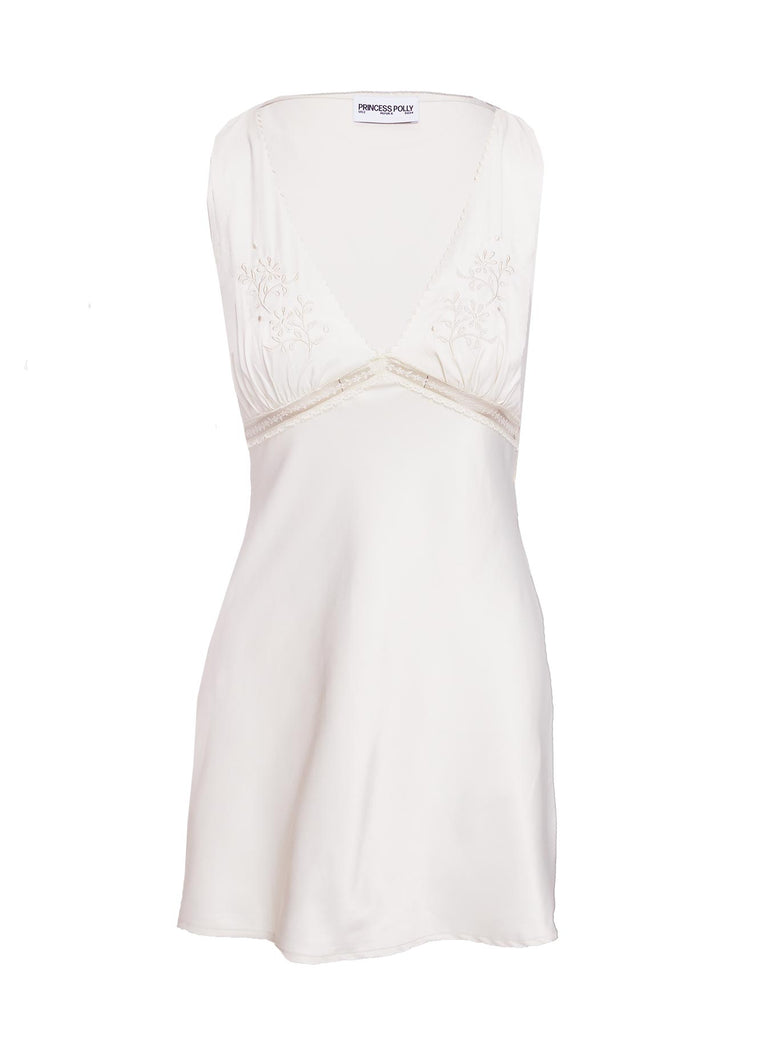 Moiselle Embroidered Bias Mini Dress Ivory | Princess Polly USA