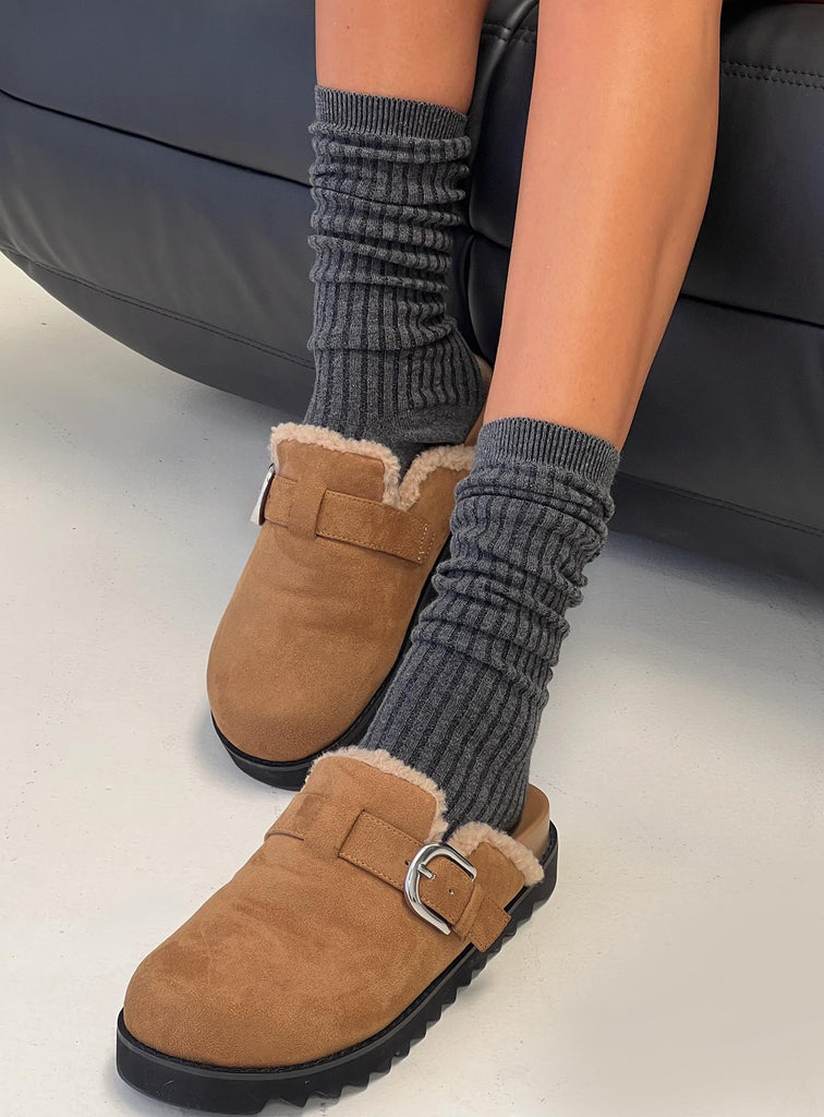 Nayara Ribbed Socks Dark Grey Marle | Princess Polly