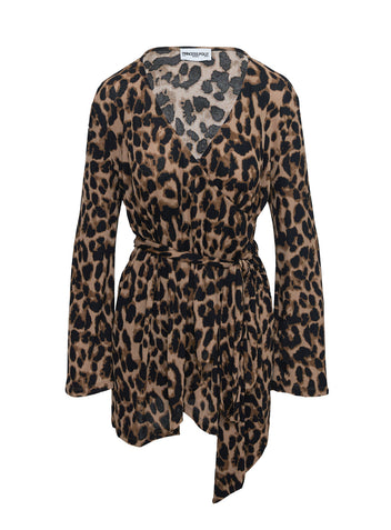 Raquela Wrap Mini Dress Leopard | Princess Polly