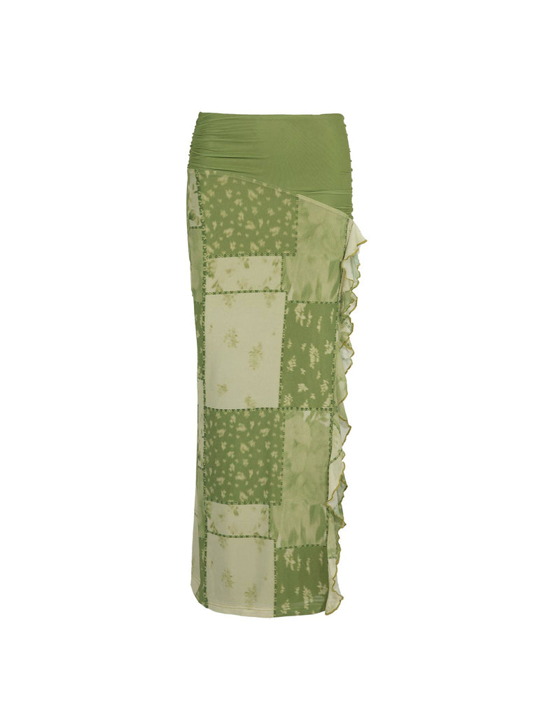 Sharifa Patchwork Maxi Skirt Green | Princess Polly USA