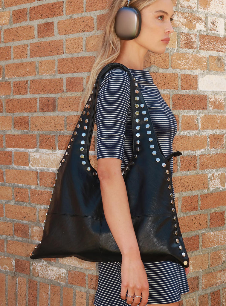 Tell The Truth Studded Bag Black / Silver | Princess Polly