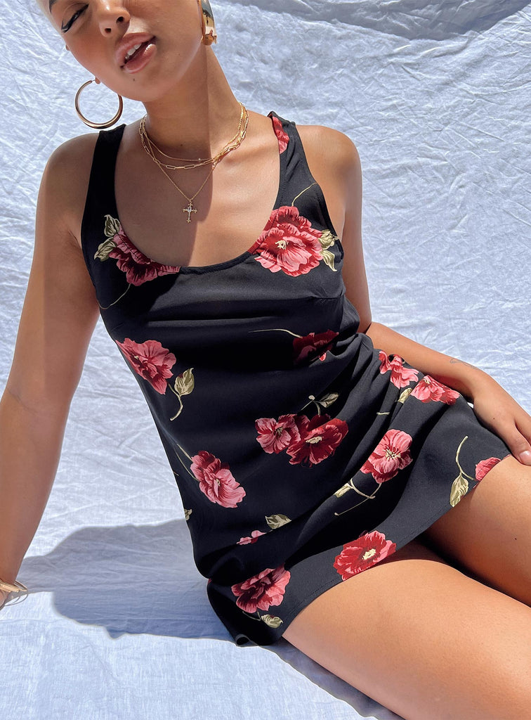 Shelli Vintage Floral Mini Dress Black / Multi | Princess Polly