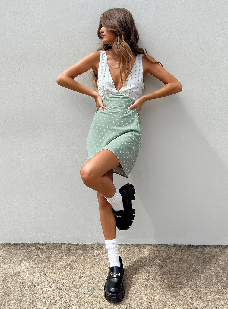 Nellie Mini Dress Mint Polka Dot | Princess Polly