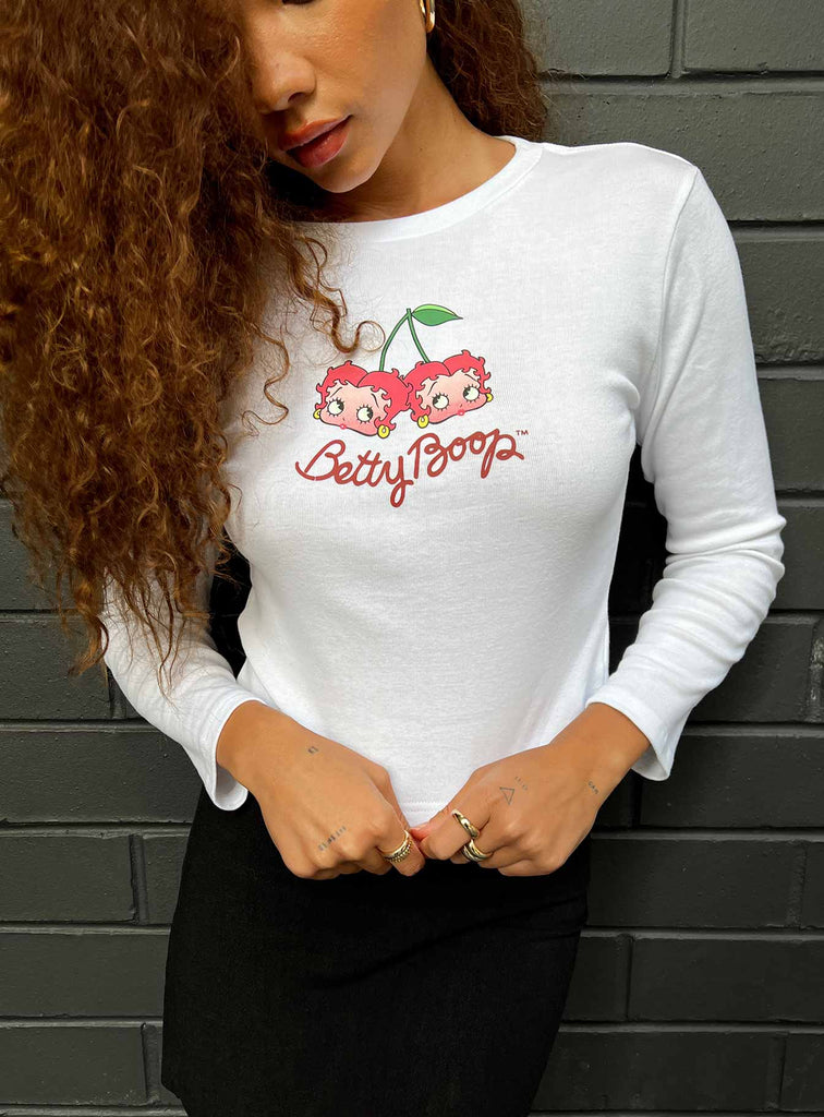 Betty Boop Cherry Girl Long Sleeve Top White | Princess Polly
