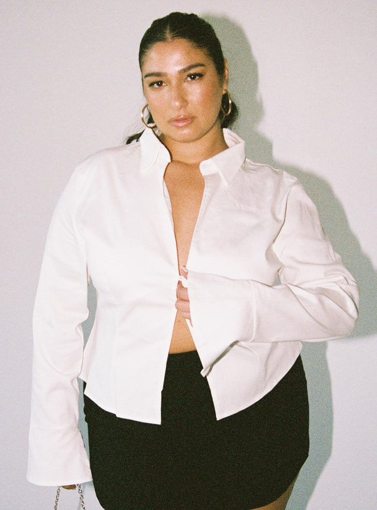 Belshaw Lace Up Back Shirt Ivory Curve | Princess Polly