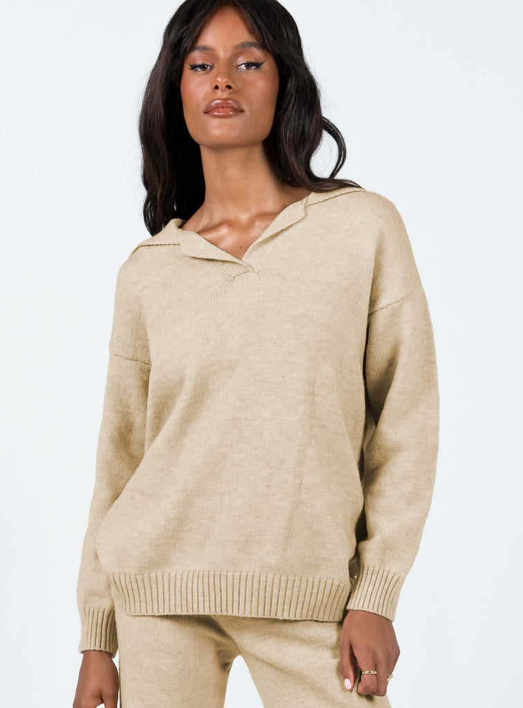 Waite Knit Sweater Beige | Princess Polly