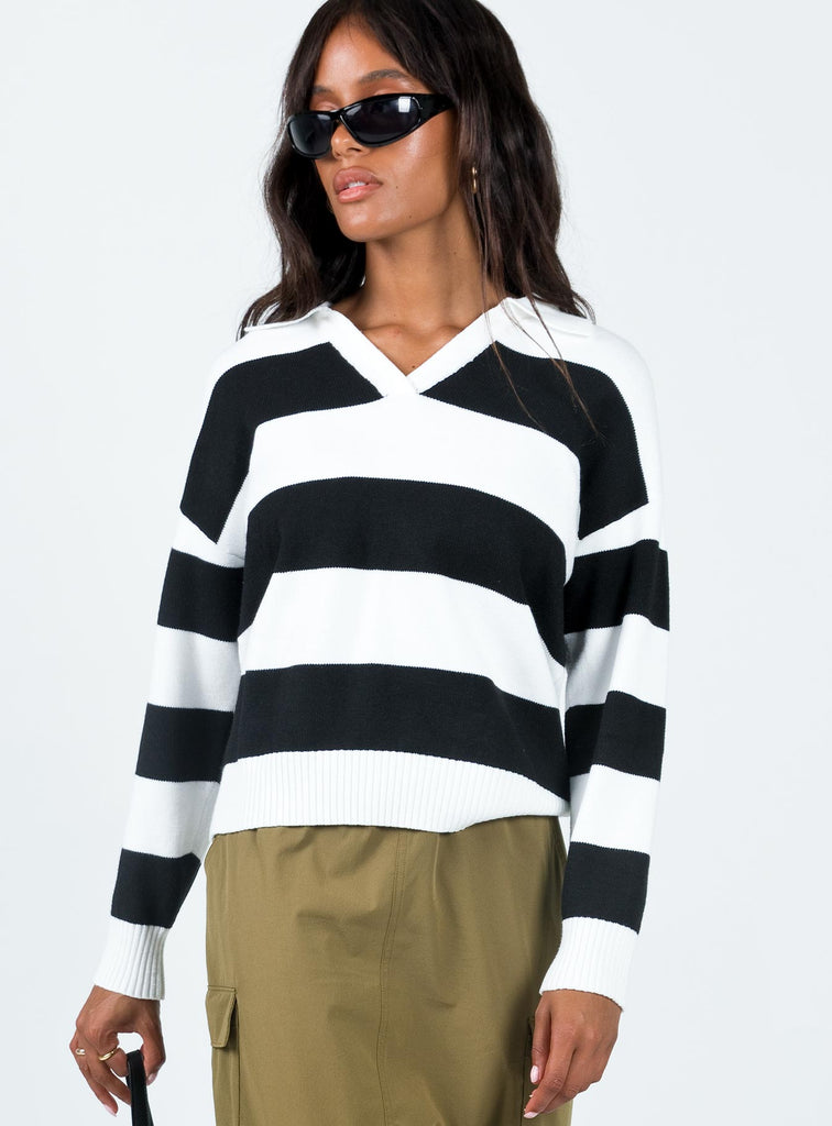 Caird Polo Sweater Black/White | Princess Polly