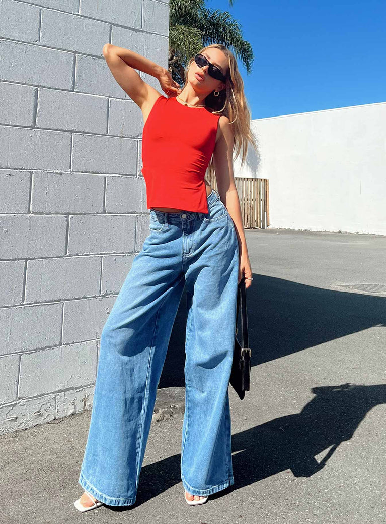 Locke Wide Leg Jeans Mid Wash Denim | Princess Polly USA