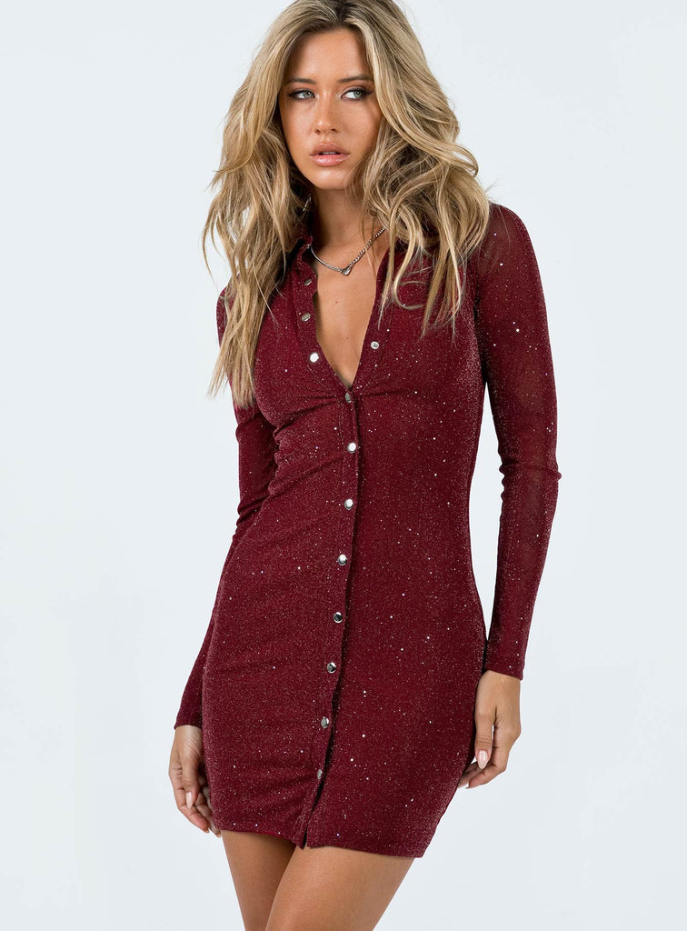Friday Fever Mini Dress Burgundy | Princess Polly