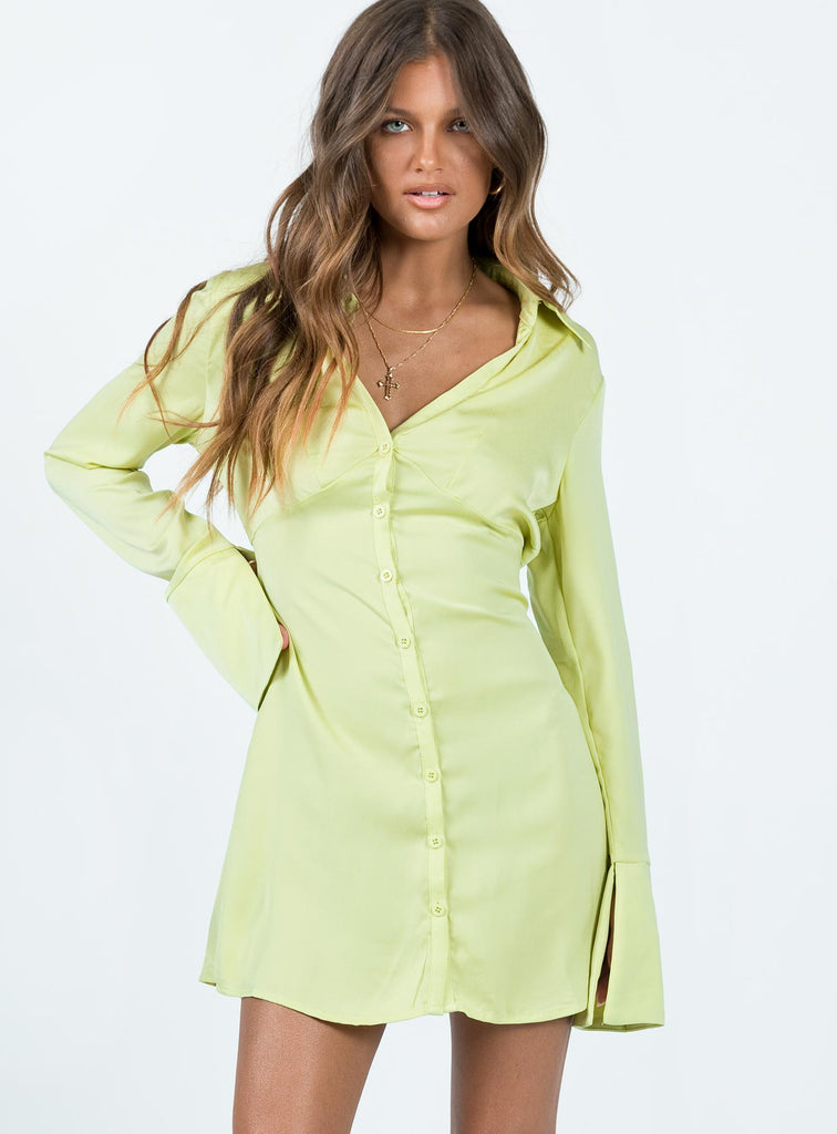Posy Long Sleeve Mini Dress Green | Princess Polly
