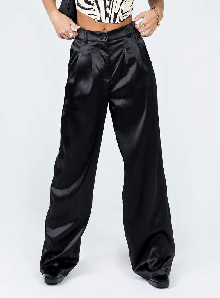 Archer Pants Satin Black | Princess Polly