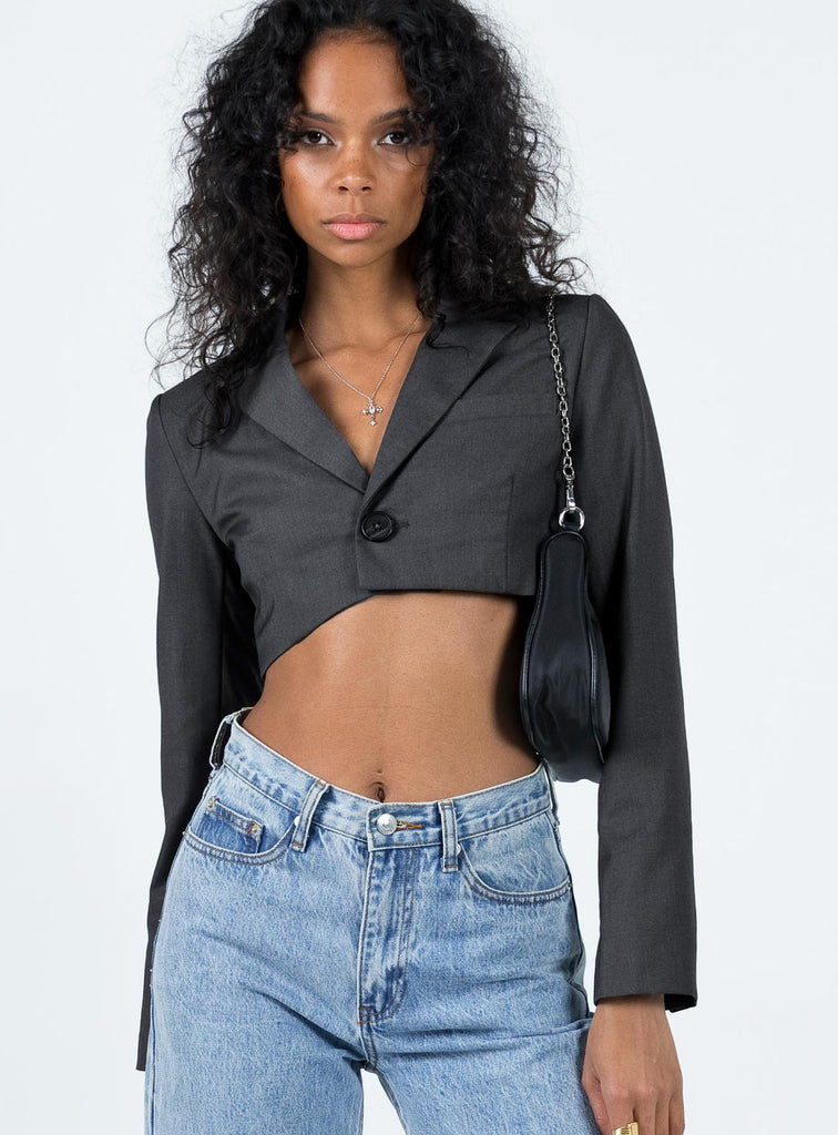 Elori Crop Blazer Grey | Princess Polly