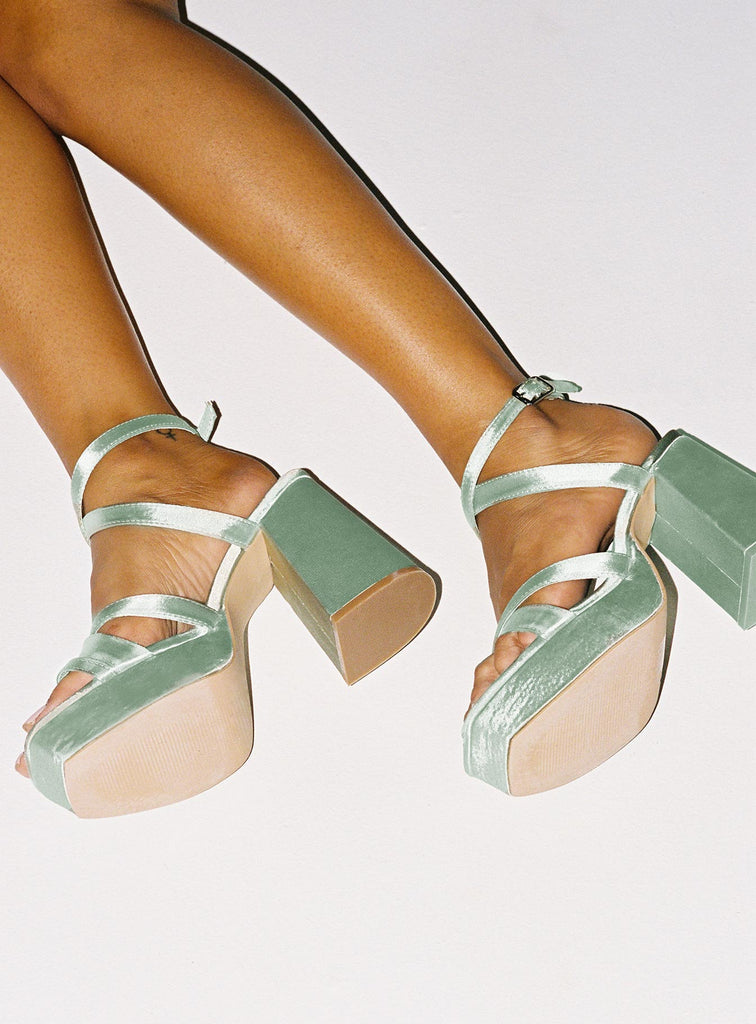 Caprice Heels Green Satin | Princess Polly