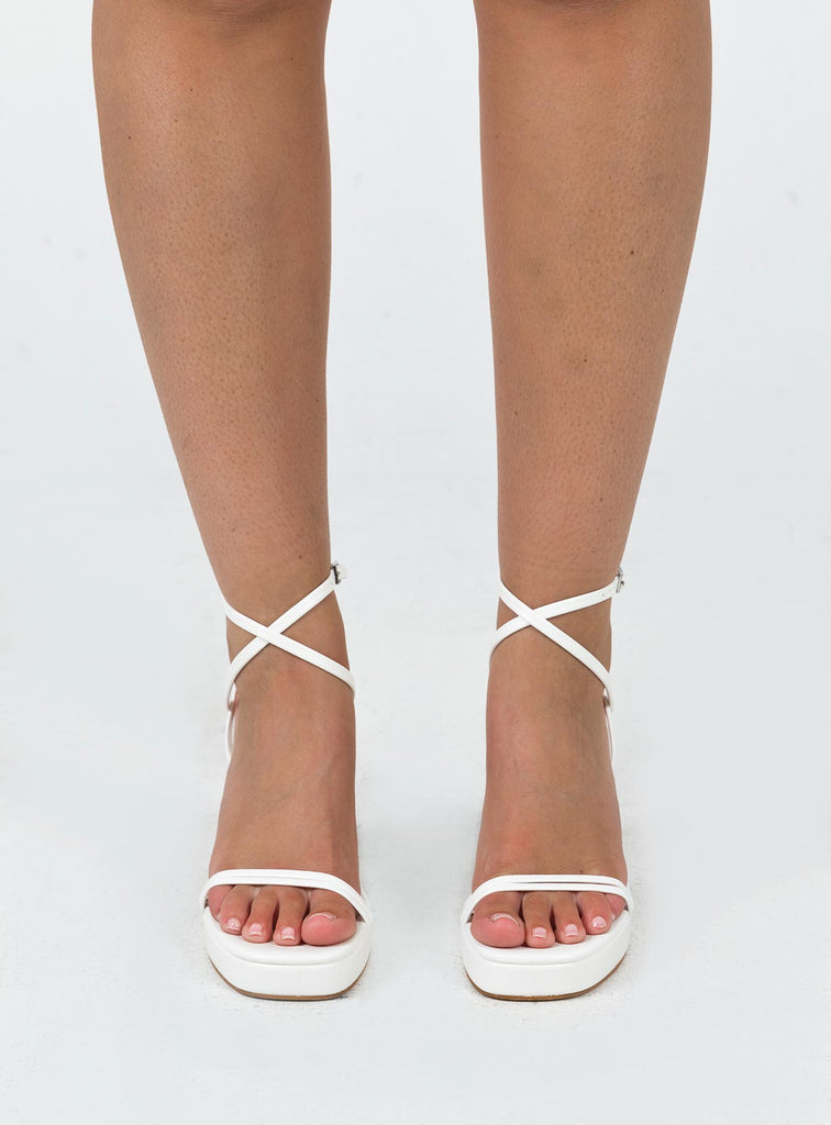 Tessie Ankle Strap Heels Matte White | Princess Polly