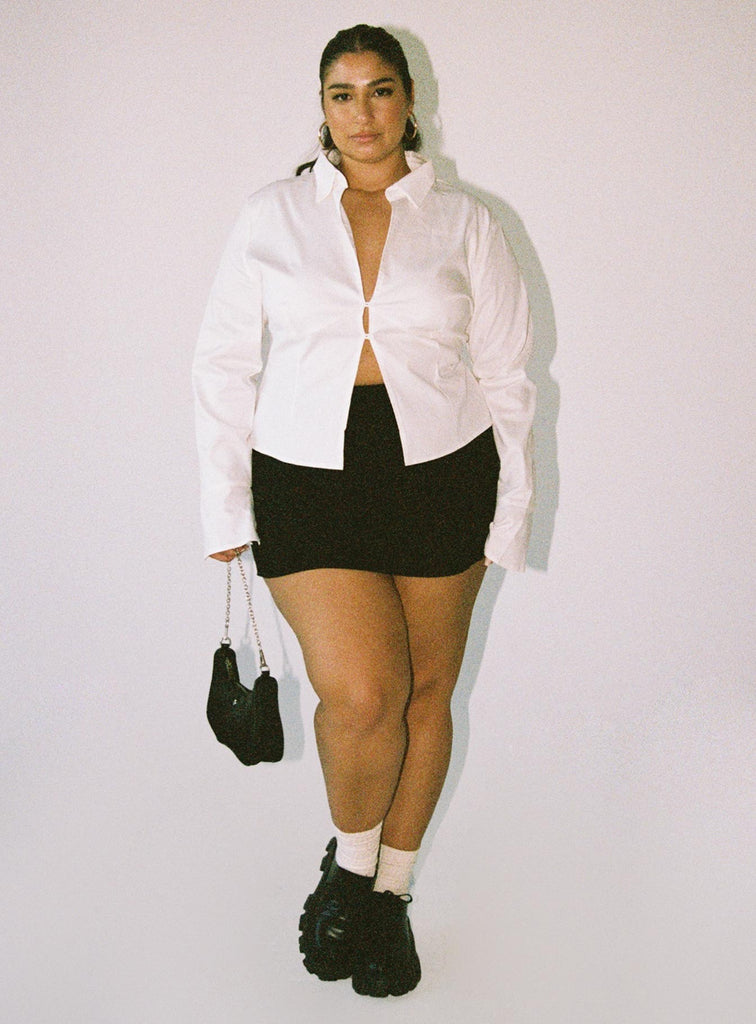 Belshaw Lace Up Back Shirt Ivory Curve | Princess Polly