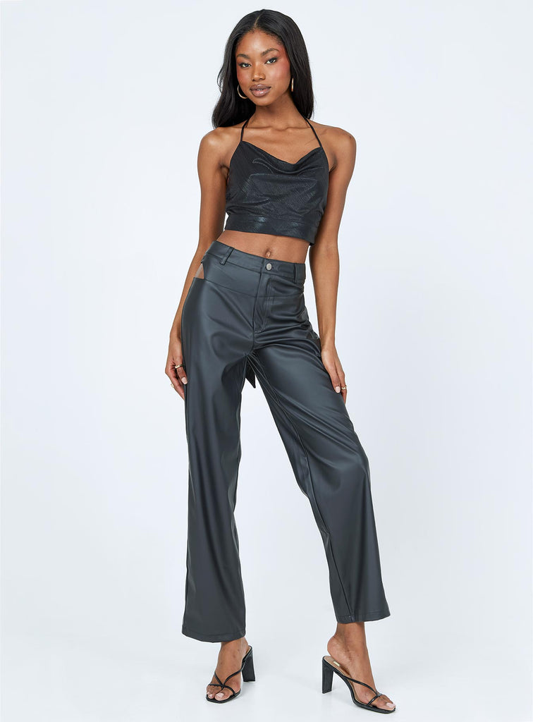 Desire Hip Cut Out PU Pants Black | Princess Polly