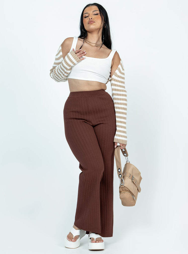 Allen Ribbed Pants Brown | Princess Polly