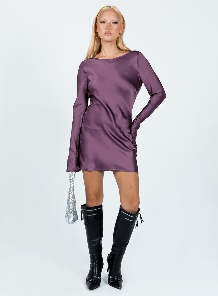 Namara Long Sleeve Mini Dress Purple | Princess Polly