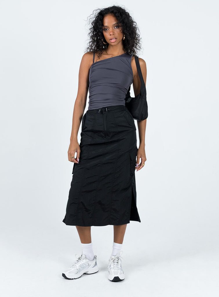 Diviney Parachute Midi Skirt Black | Princess Polly