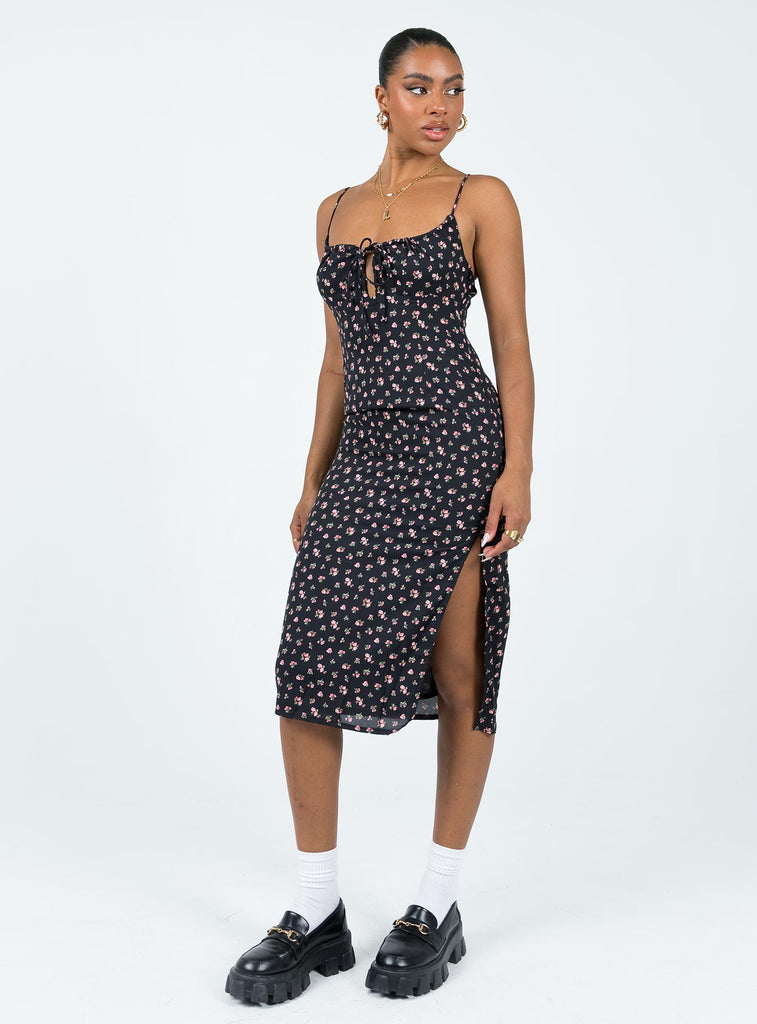 Noda Midi Dress Black / Floral | Princess Polly