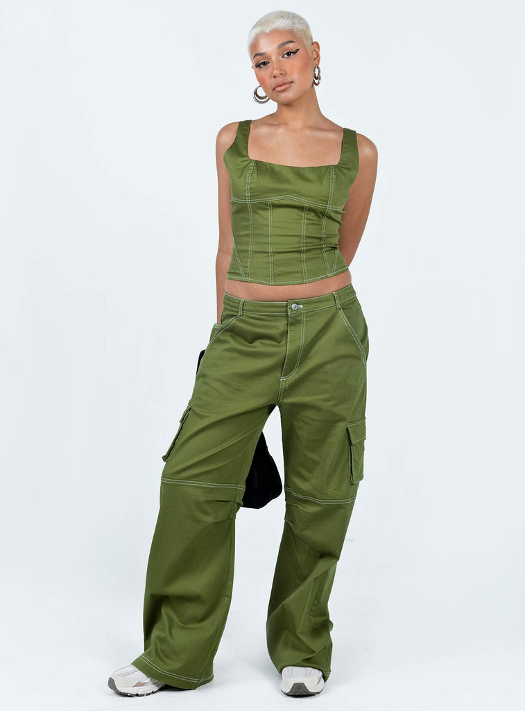 Phena Contrast Corset Top Green | Princess Polly