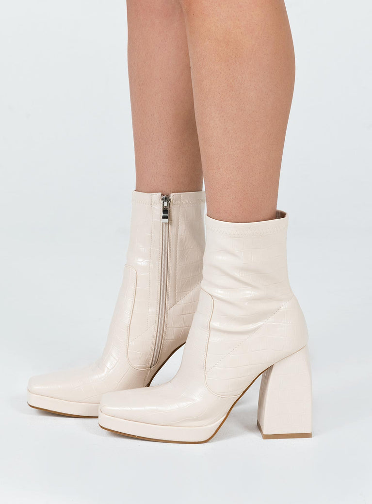 Eastern Boots Beige Croc | Princess Polly USA