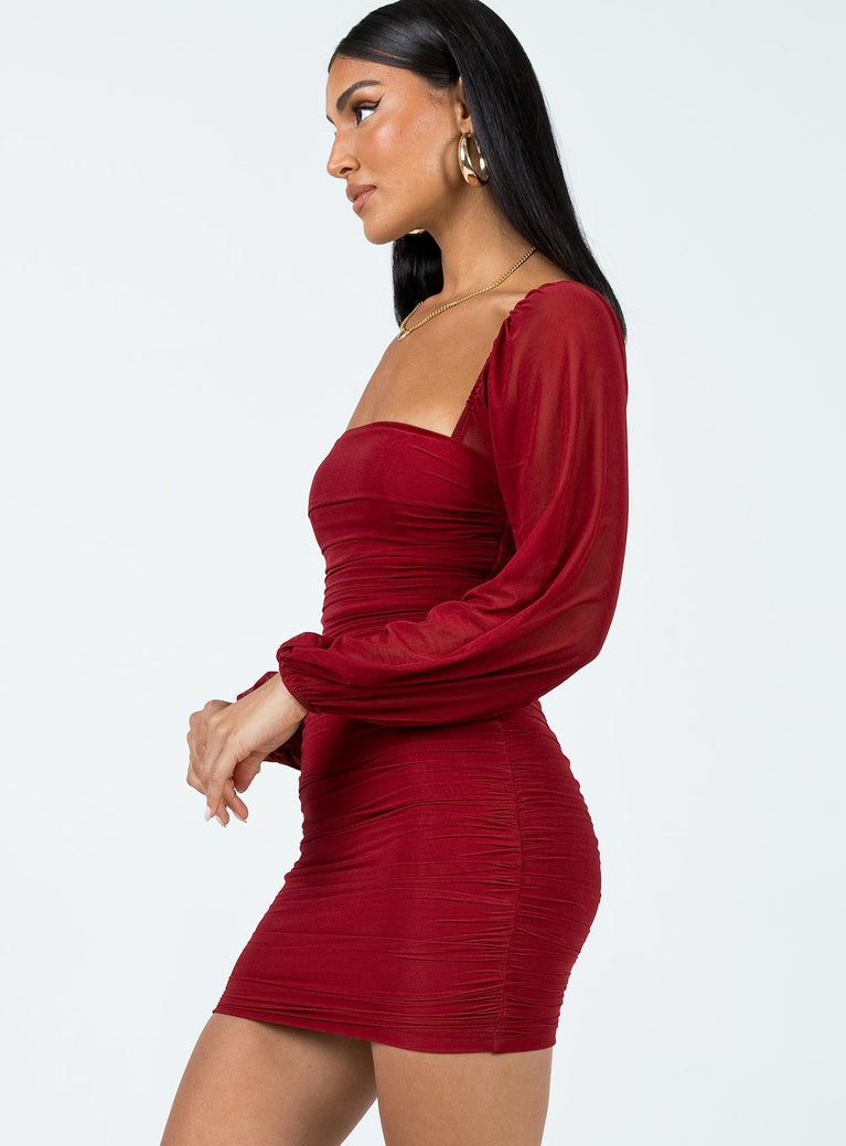 Tara Long Sleeve Mini Dress Burgundy | Princess Polly USA