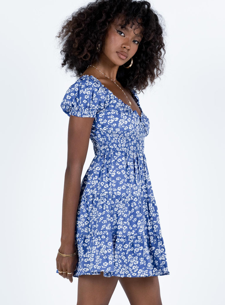 Daniela Mini Dress Blue Floral | Princess Polly USA