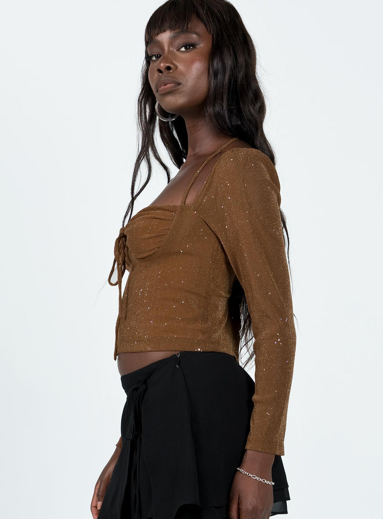 Stassy Long Sleeve Top Brown | Princess Polly