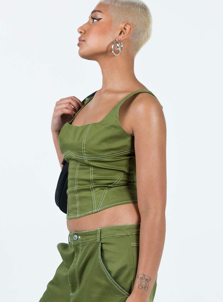Phena Contrast Corset Top Green | Princess Polly USA