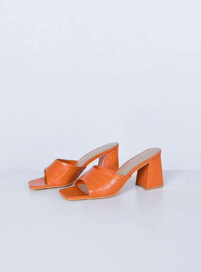 Sunset Boulevard Heels Orange Croc | Princess Polly USA