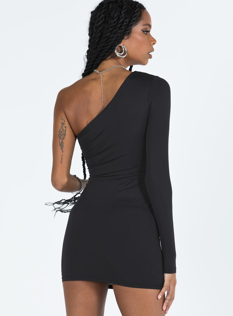 Tomer One Shoulder Mini Dress Black | Princess Polly USA