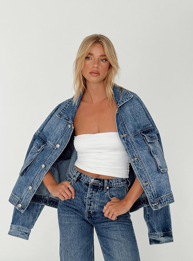 Kier Oversized Jacket Denim Mid Wash | Princess Polly